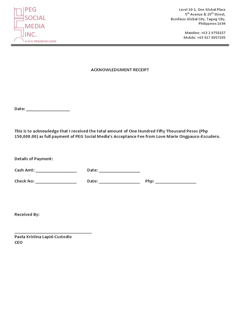 Acknowledgement Receipt (Acceptance Fee) | PDF