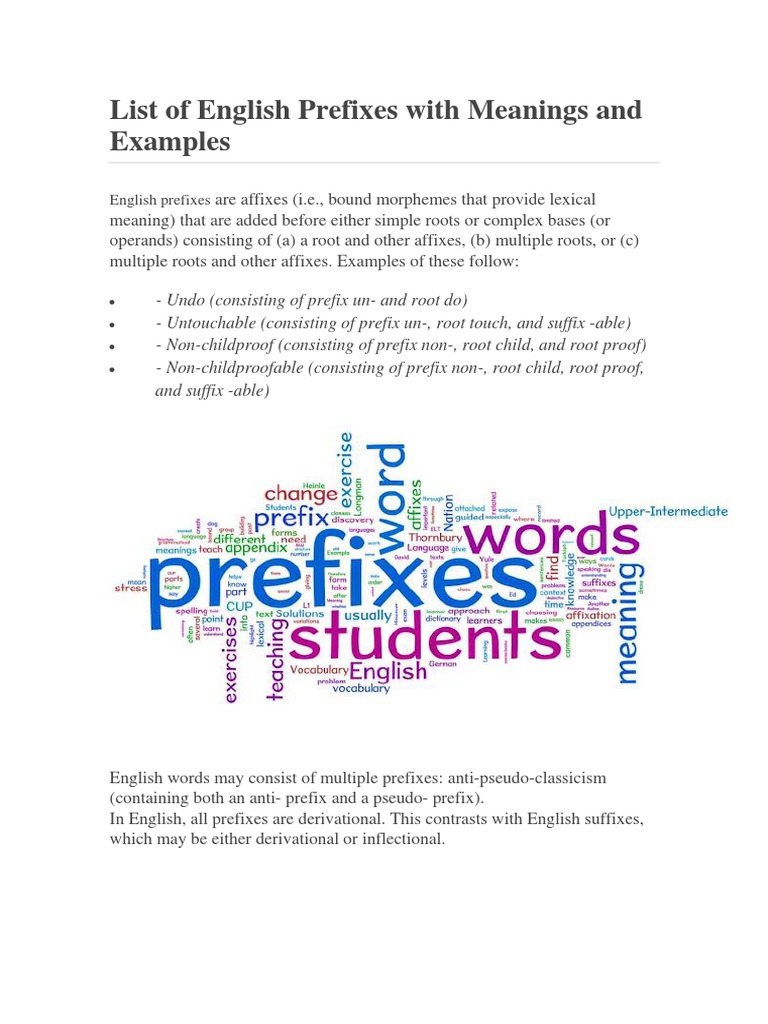 List of English Prefixes With Meanings and Examples | PDF | Linguistic ...