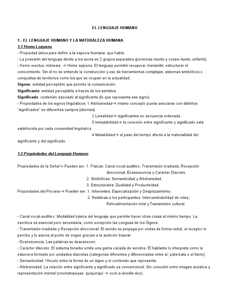 El Lenguaje Humano | PDF | Palabra | Fonología