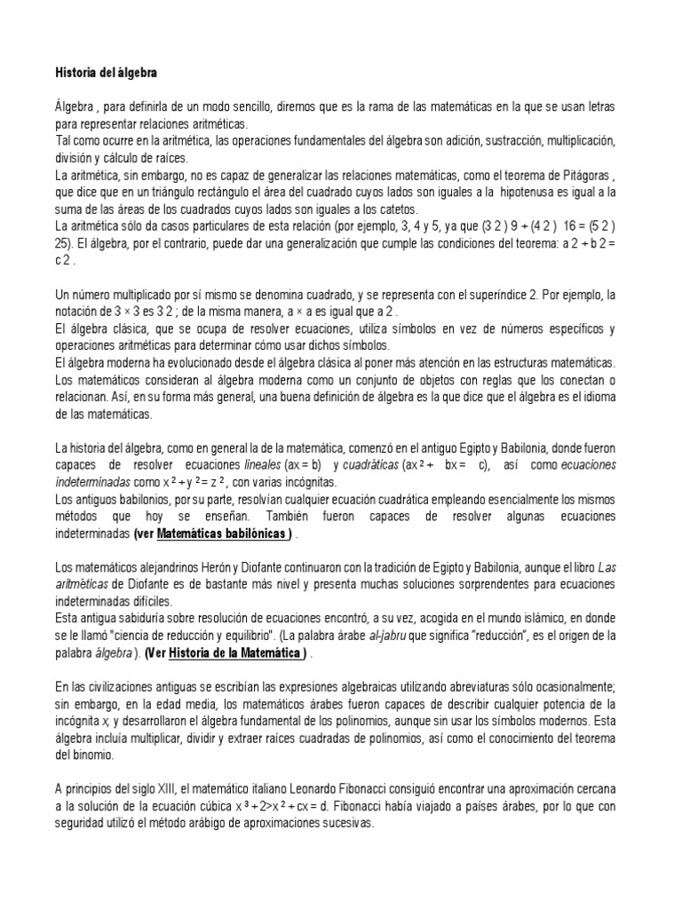 Historia Del Álgebra | PDF | Álgebra | Aritmética
