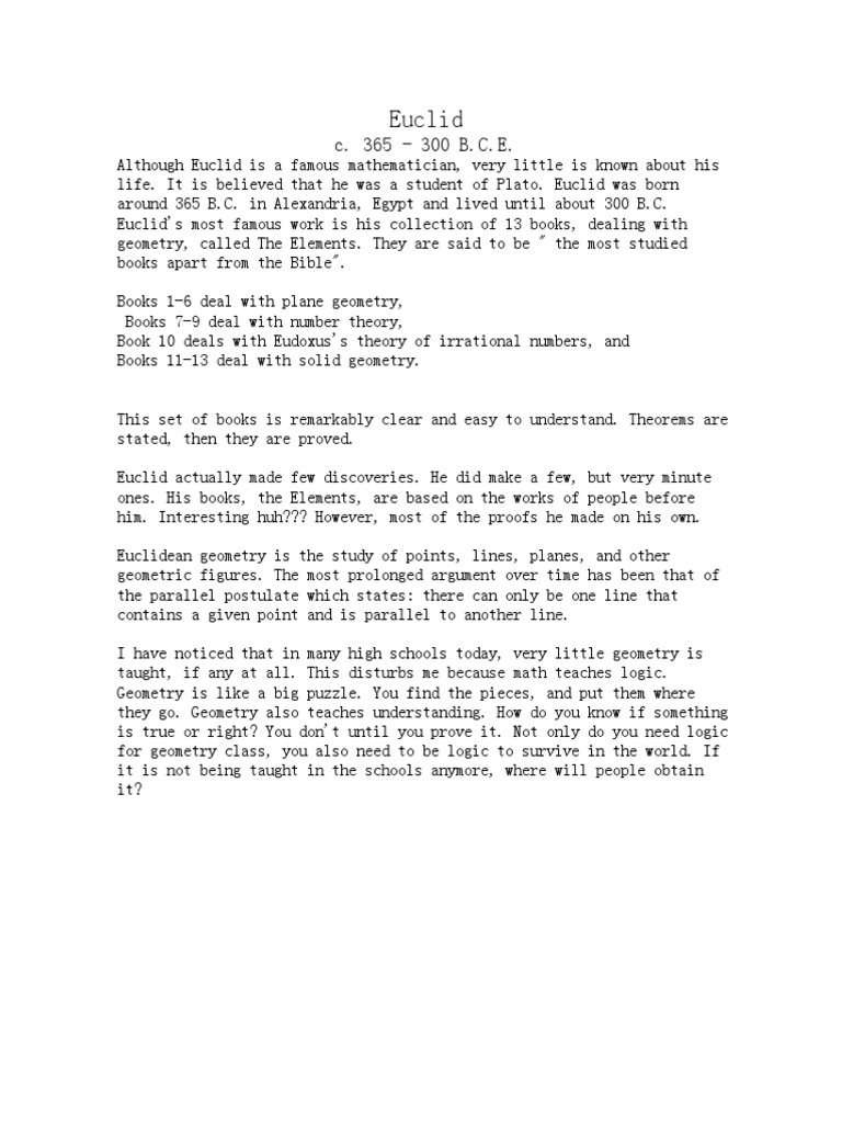 Euclid: C. 365 - 300 B.C.E | PDF