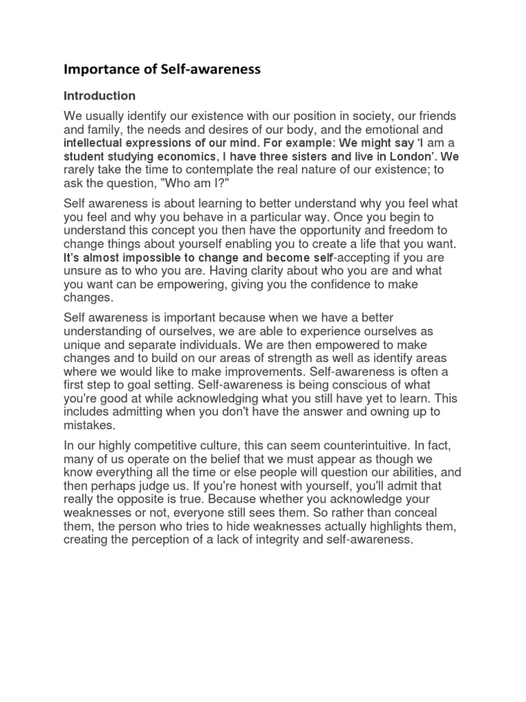 Importance of Self | PDF | Self | Self Concept