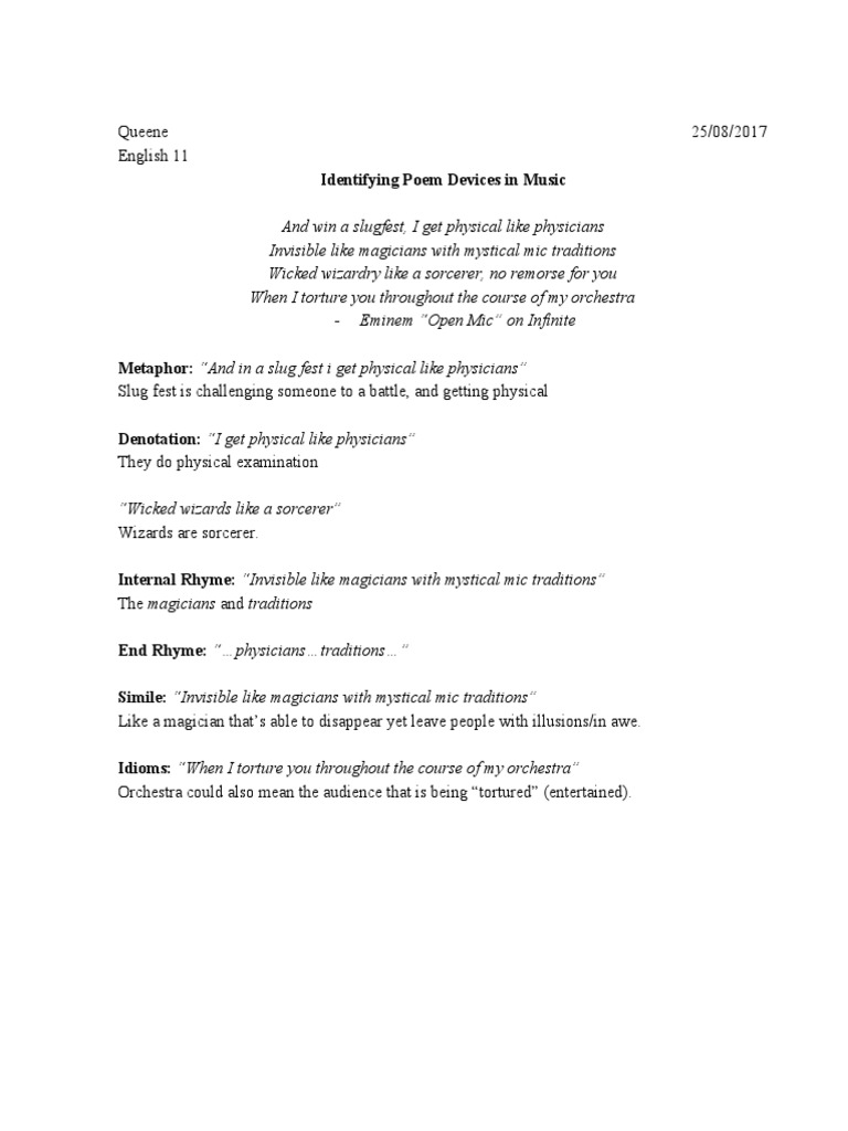 Identifying Poem Devices in Music | PDF | Rhyme | Magician (Fantasy)
