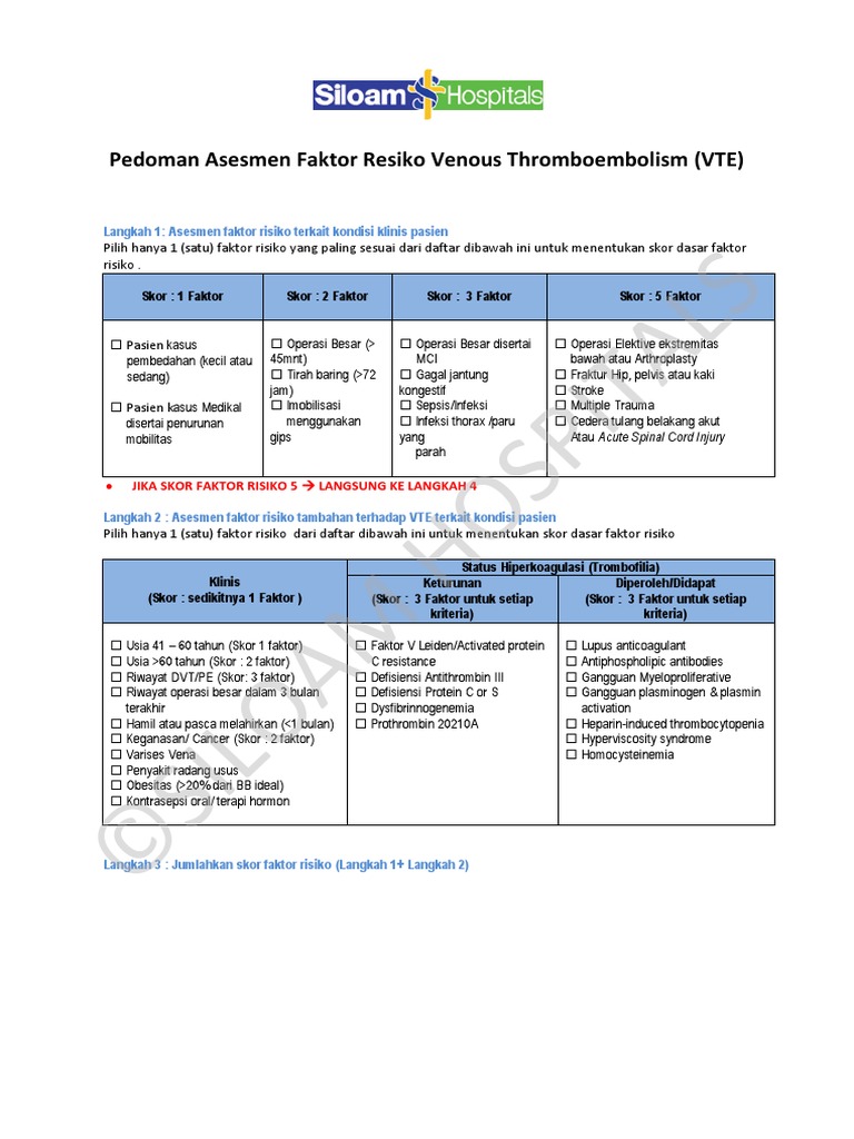 VTE Comprehensive Risk Assessment Tool | PDF