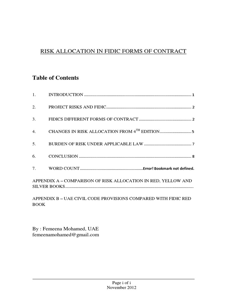 FIDIC Risk Allocation in Contracts | PDF | Risk | Employment