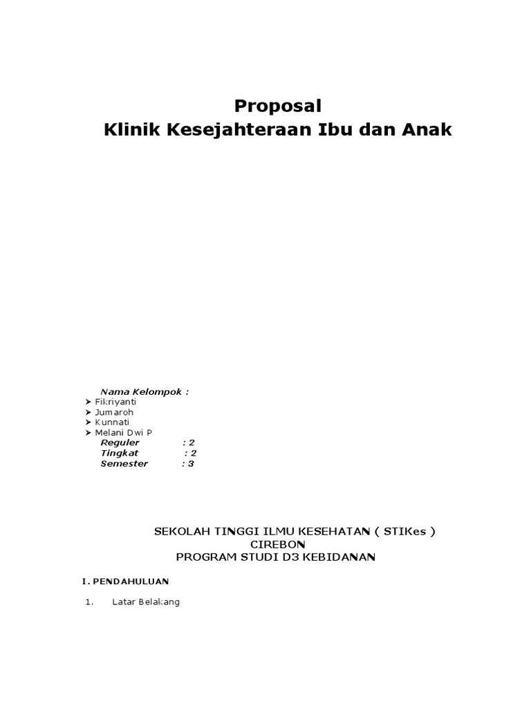 Proposal Klinik Kesejahteraan Ibu Dan Anak | PDF