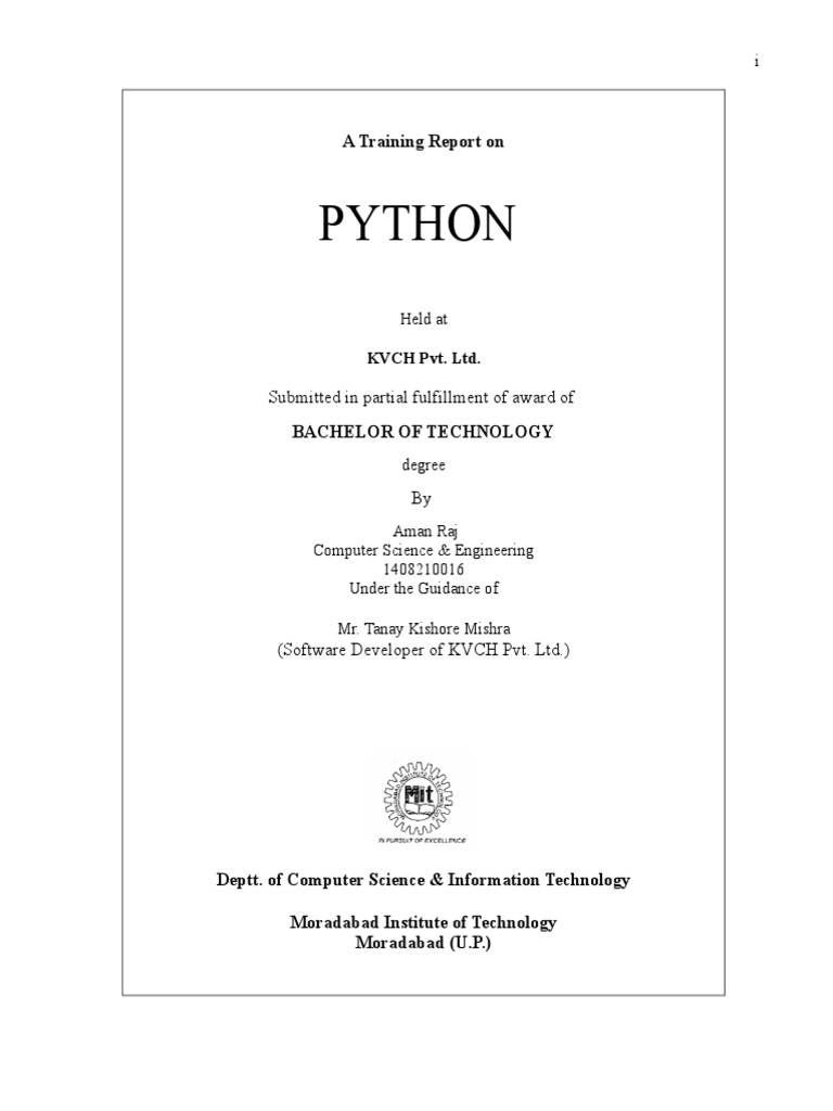 Python Training Report By Aman Raj Pdf