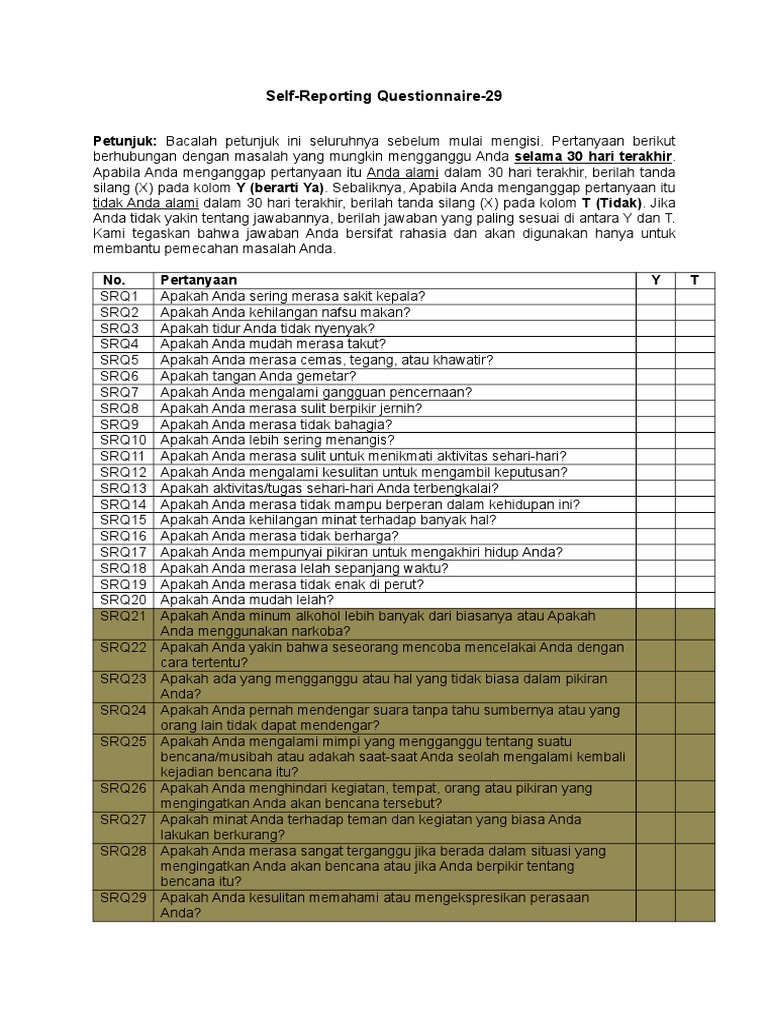 Self-Reporting Questionnaire-29 | PDF
