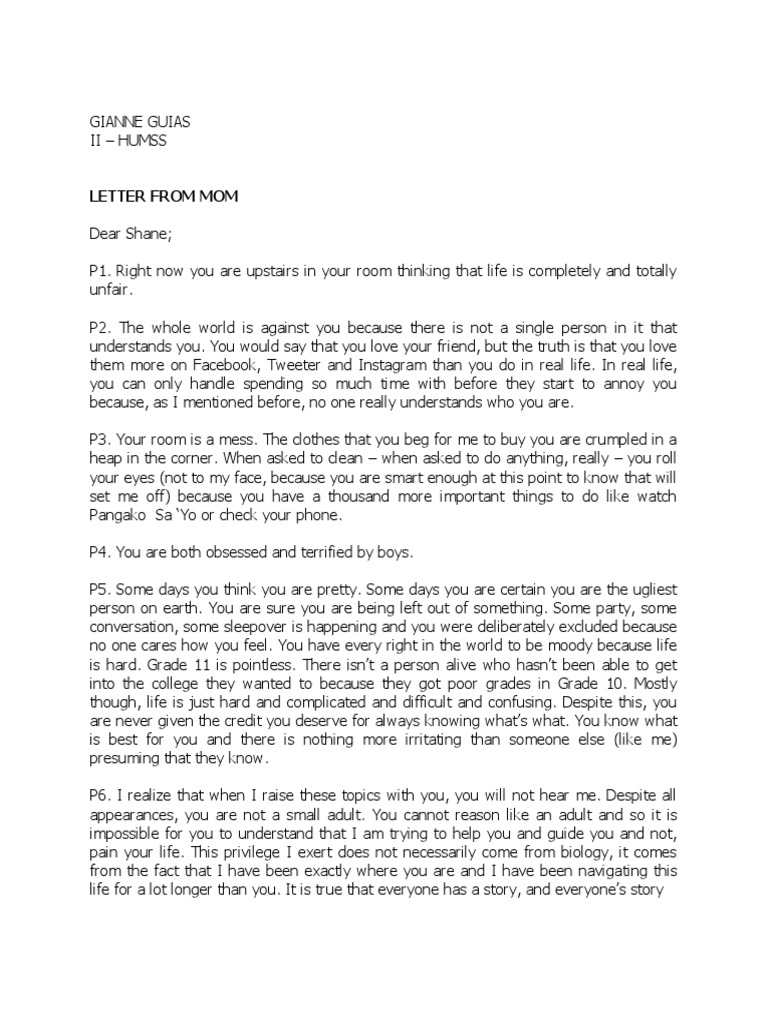 Letter From Mom | PDF