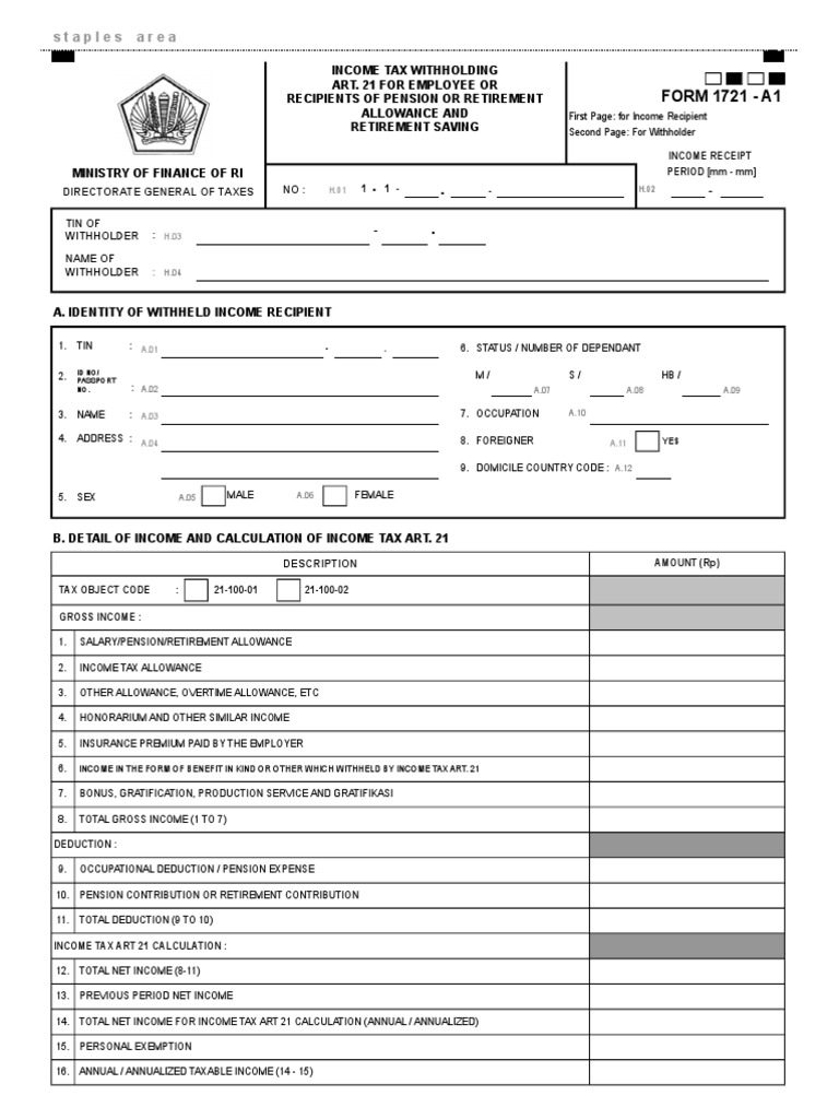 1721 A1 English Version | Income Tax | Pension