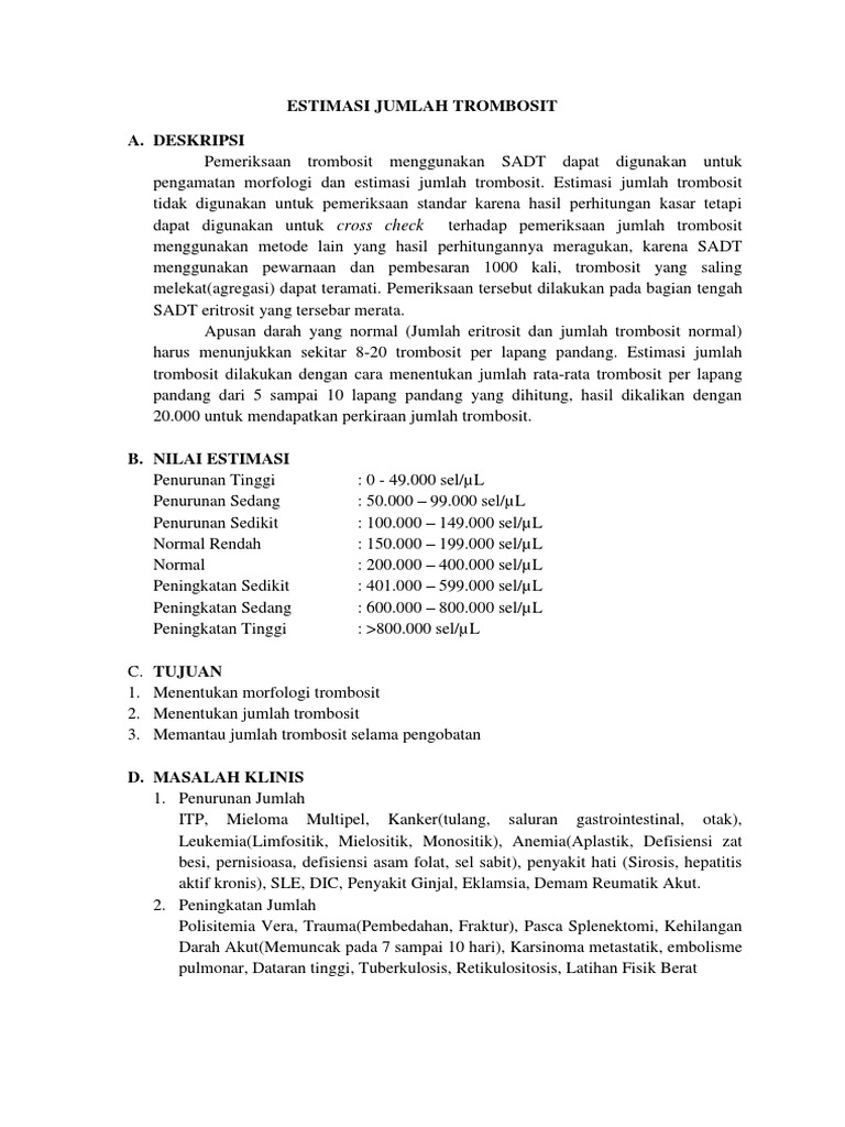 Estimasi Jumlah Trombosit dalam SADT | PDF