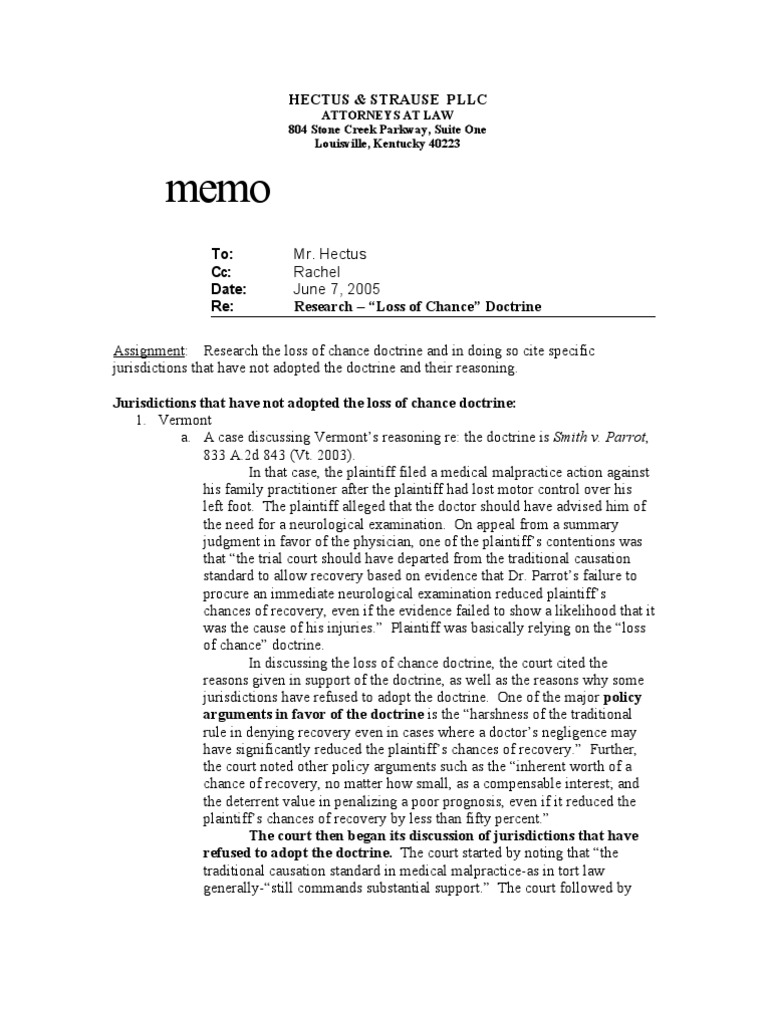 Loss of Chance Doctrine | PDF | Negligence | Causation (Law)