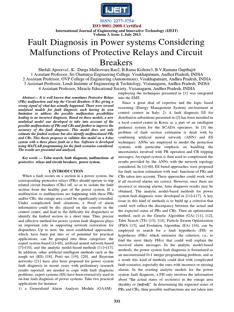 Fault Diagnosis Power System Considering Malfunction PR CB PDF | PDF ...