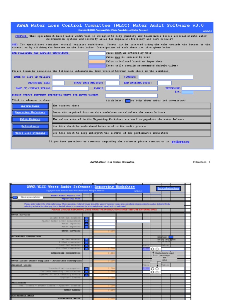 AWWA Water Loss Control Committee (WLCC) Water Audit Software v3.0 ...