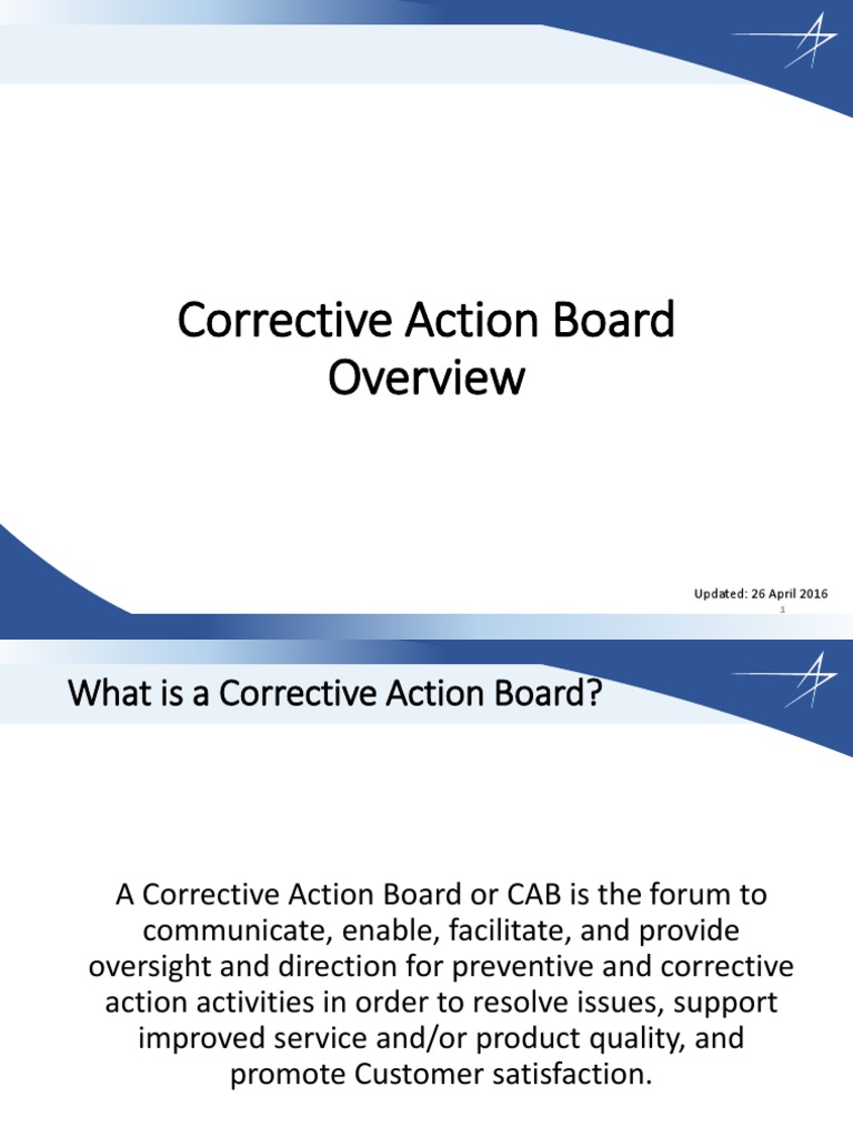 Corrective Action Board Overview | PDF | Supply Chain | Quality (Business)