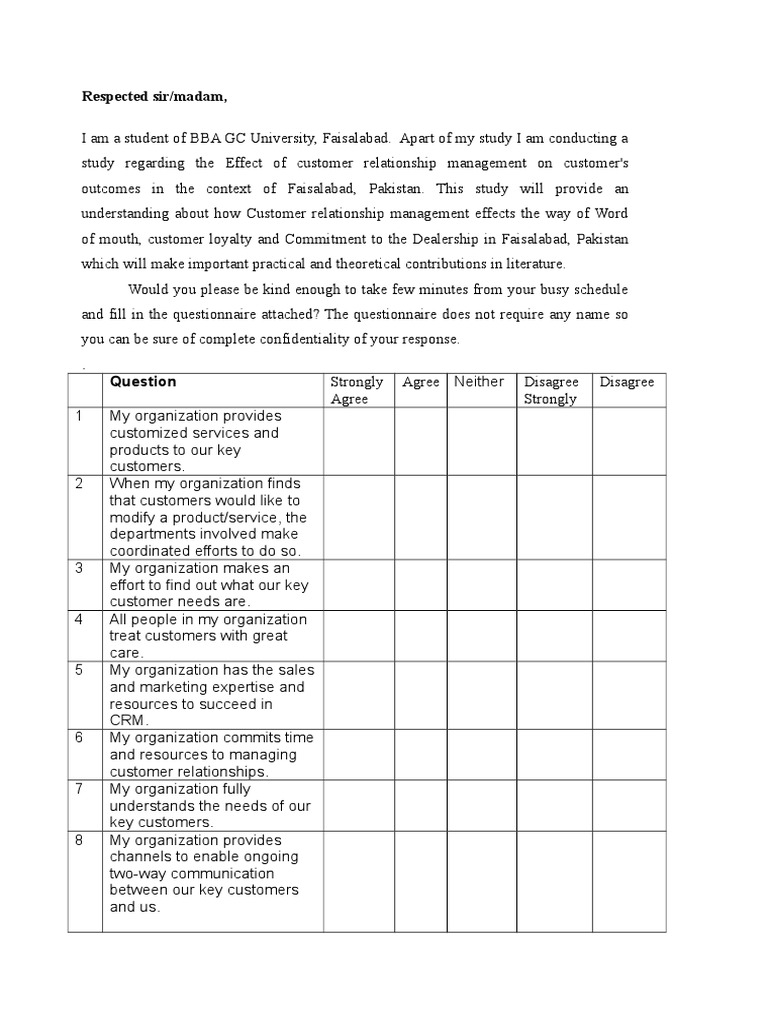 Likert Scale Questionnaire | PDF | Customer Relationship Management ...