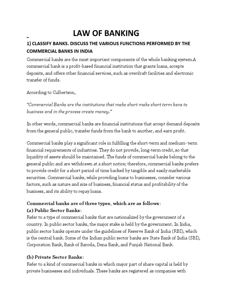 Law of Banking | PDF | Overdraft | Banks