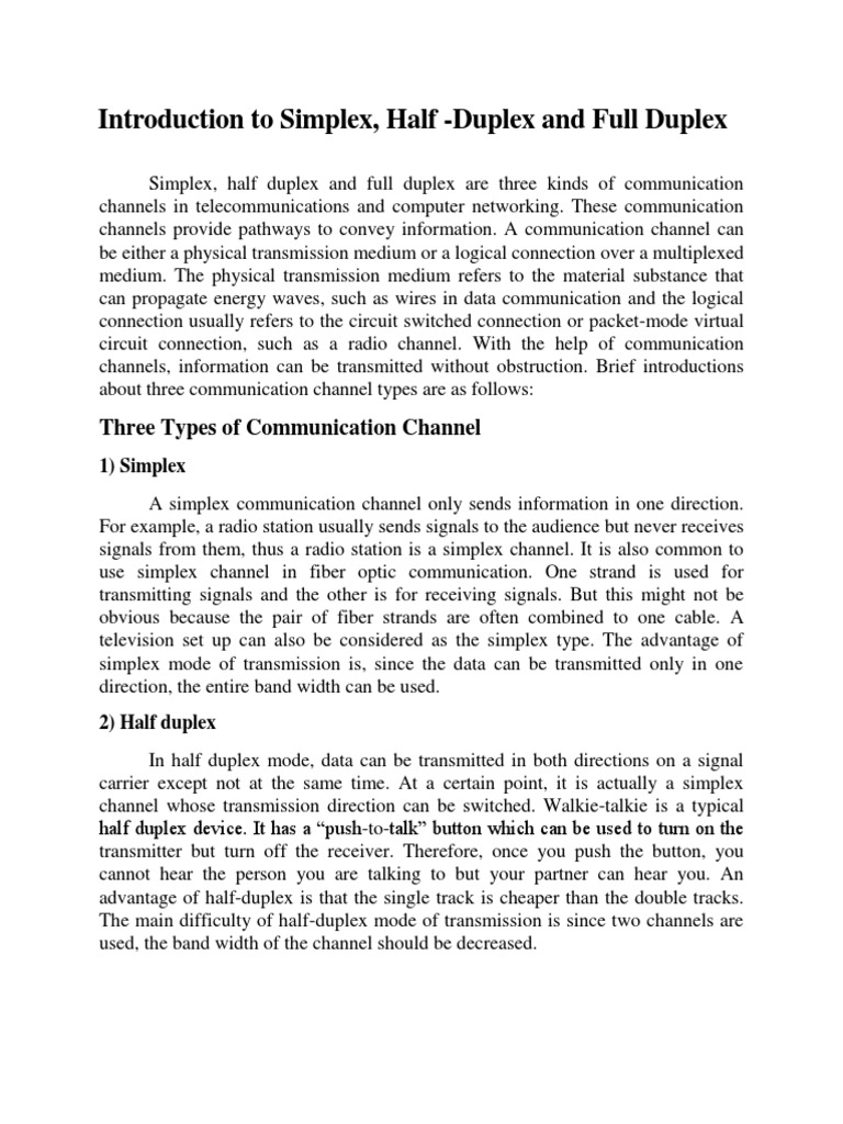 Introduction To Simplex, Half - Duplex and Full Duplex: Three Types of ...
