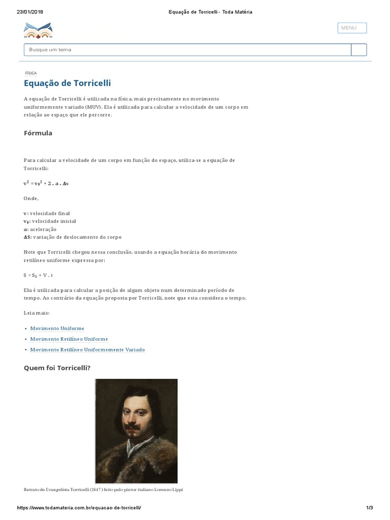 Equação de Torricelli - 4 | PDF | Velocidade | Movimento (Física)