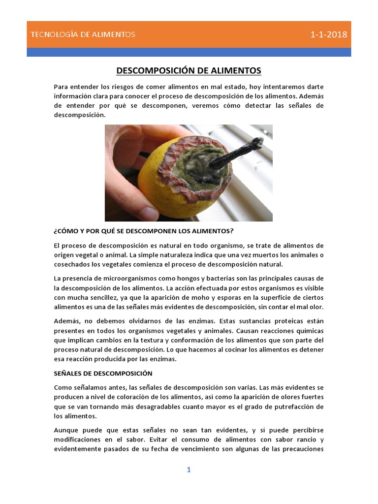 Proceso y causas de descomposición alimentaria | PDF | Descomposición ...