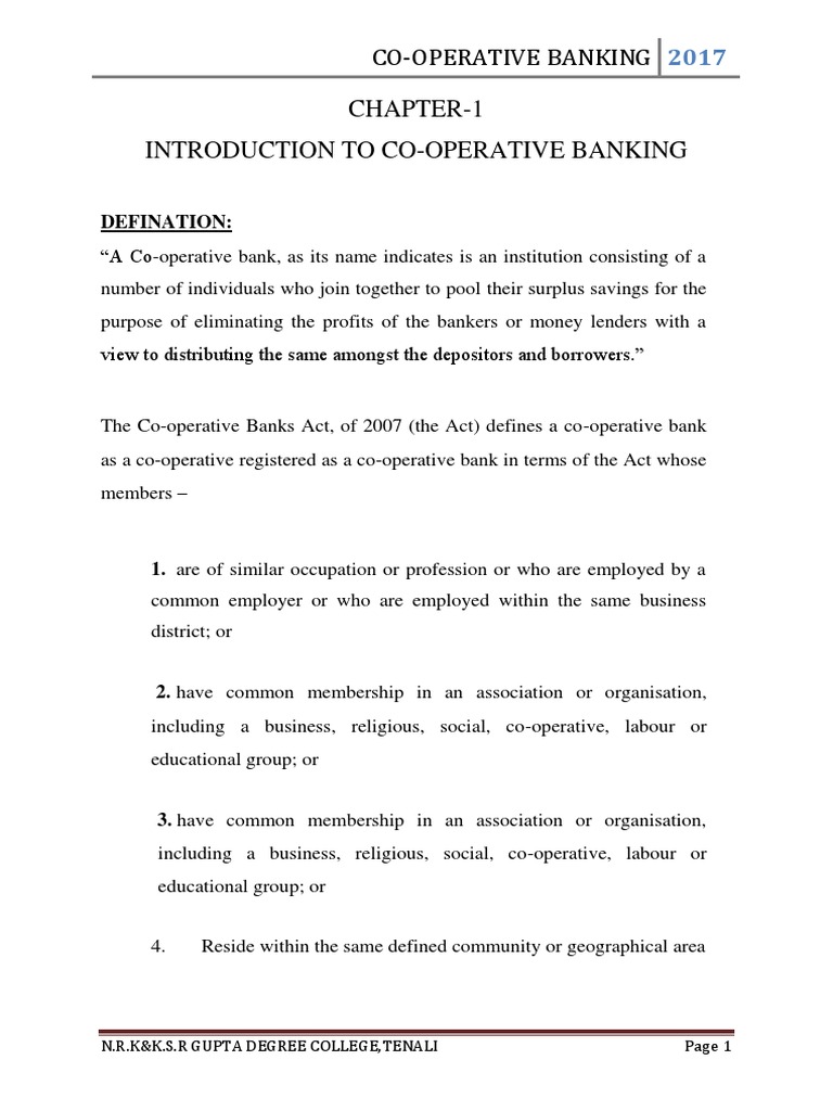 Co-Operative Banking Chapter-1 Introduction To Co-Operative Banking ...