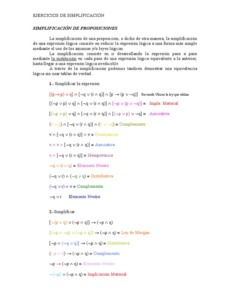 Simplificación de Proposiciones Lógicas | PDF | Proposición | Expresiones lógicas