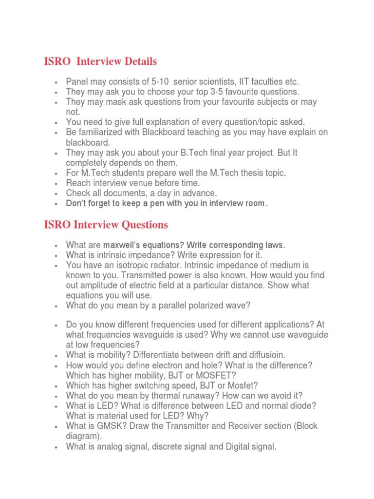 Isro, Barc Interview Questions | PDF | Telecommunications Engineering ...