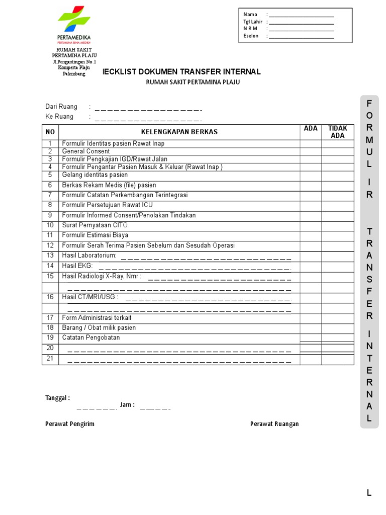 APK - Checklist Dokumen Transfer Internal | PDF