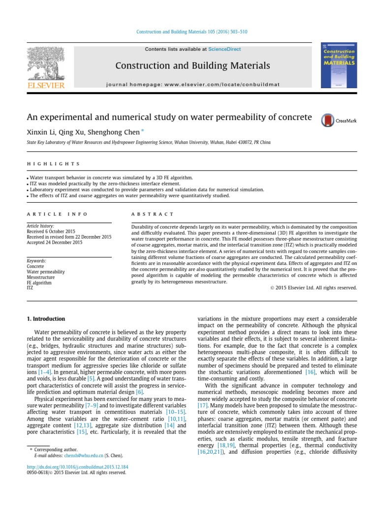 An Experimental and Numerical Study On Water Permeability of Concrete ...