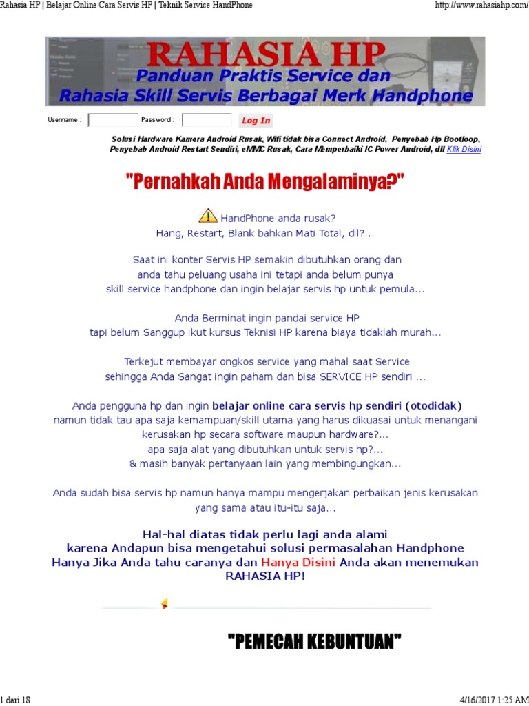 Rahasia HP - Belajar Online Cara Servis HP - Teknik Service HandPhone | PDF