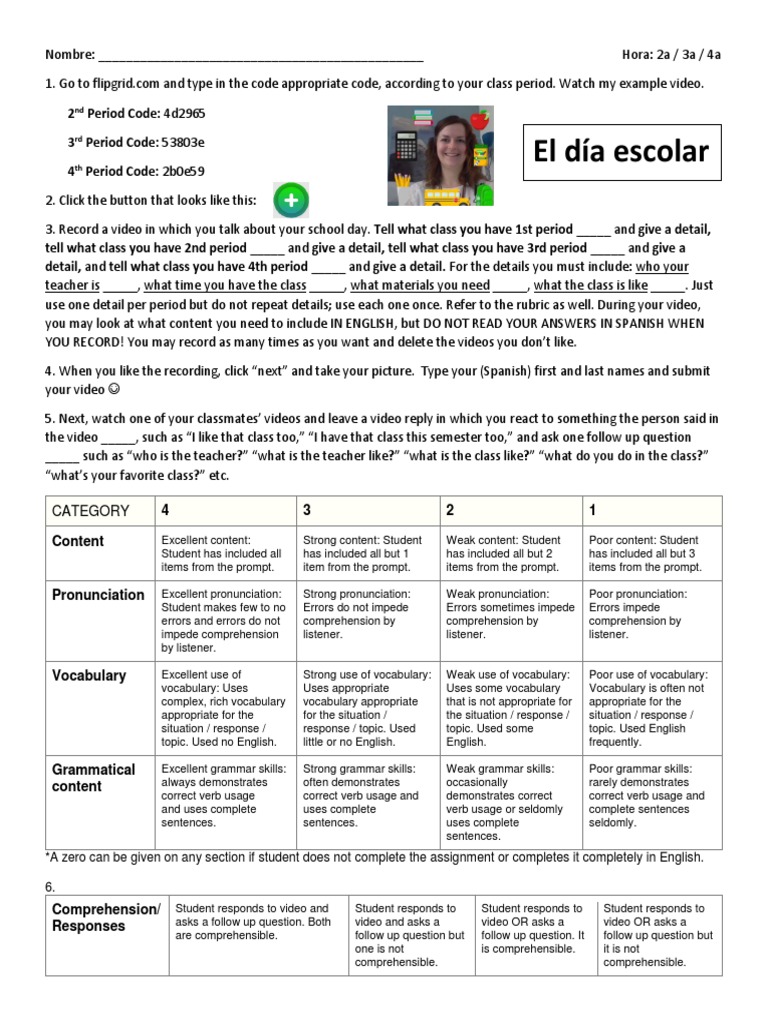Mi Día Escolar en Video | PDF | English Language | Reading Comprehension