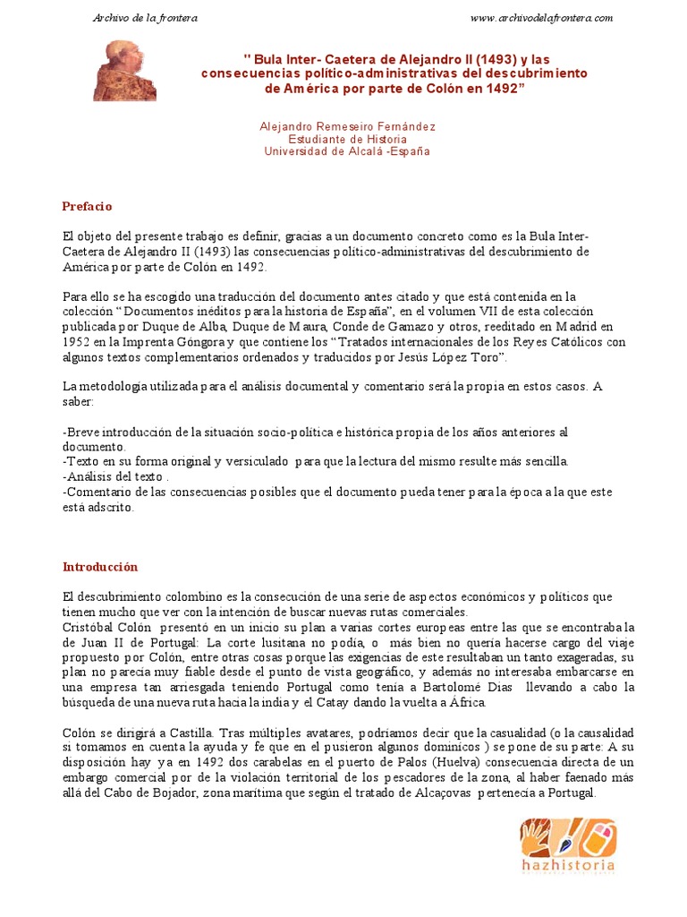 Bula Inter-Caetera de Alejandro II-1493 PDF | PDF | Cristobal colon | Iglesia Católica