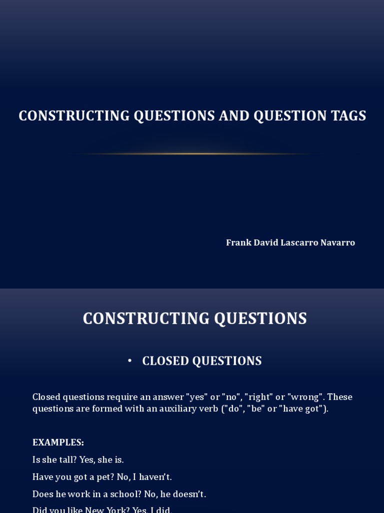 Constructing Questions and Question Tags | PDF | Question | Morphology