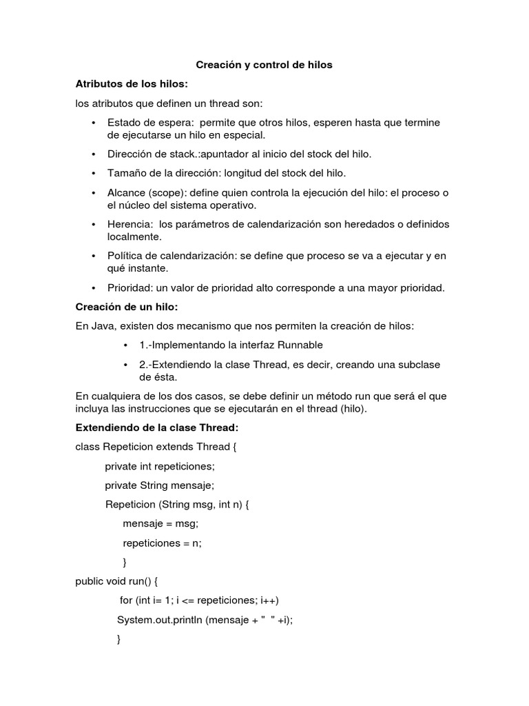 Creación y Control de Hilos | PDF | Hilo (Computación) | Herencia ...