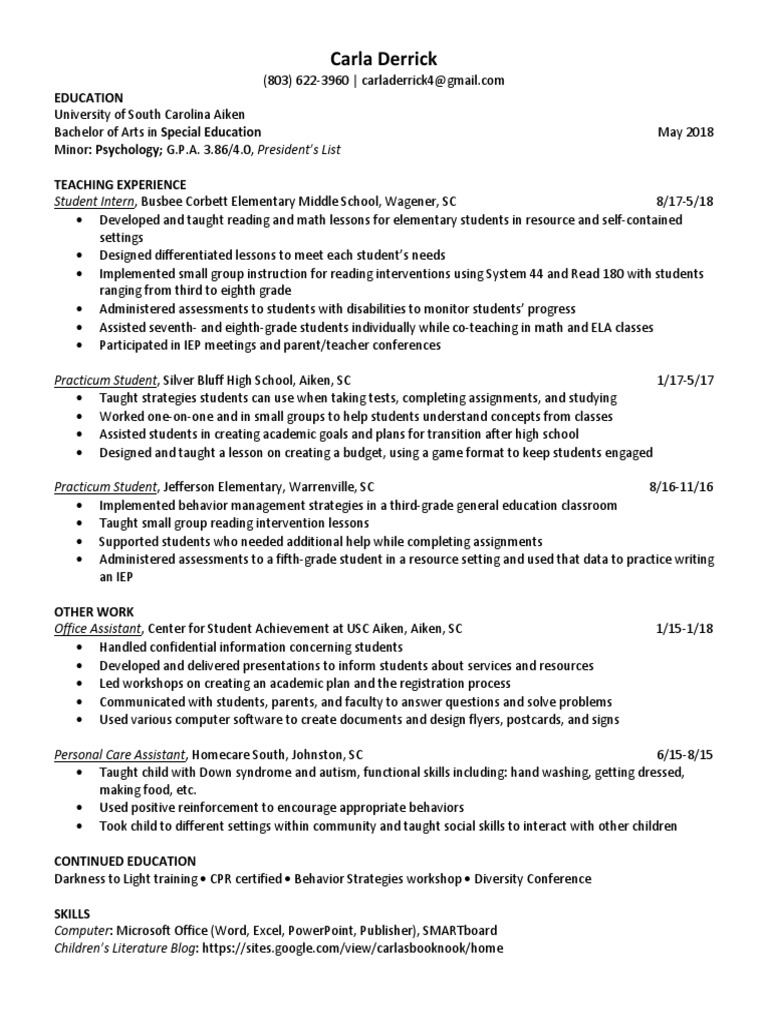 Carladerrick Resume | PDF | Individualized Education Program | Teachers