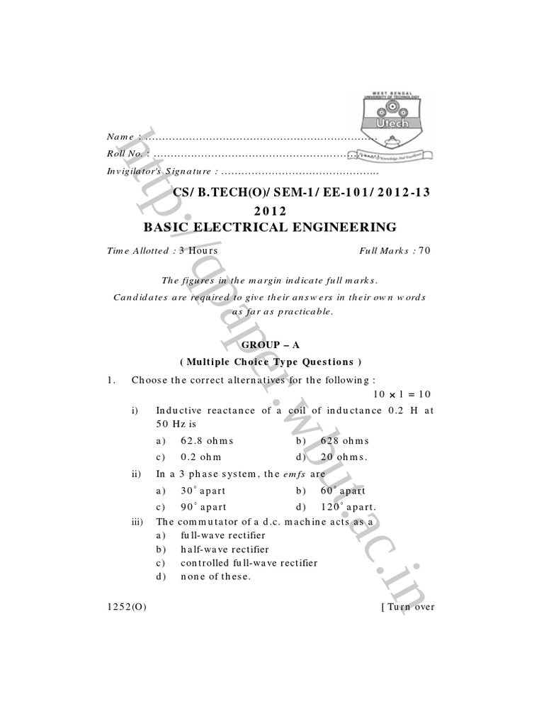 HT TP: //qpa Pe R.W But .Ac .In: Basic Electrical Engineering | PDF | Electromagnetic Induction ...