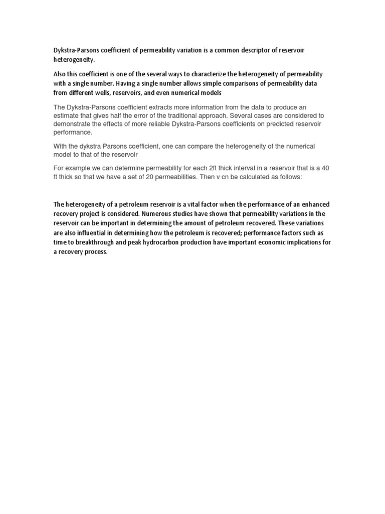 Dykstra Parsons Coefficient Presentation Notes | PDF