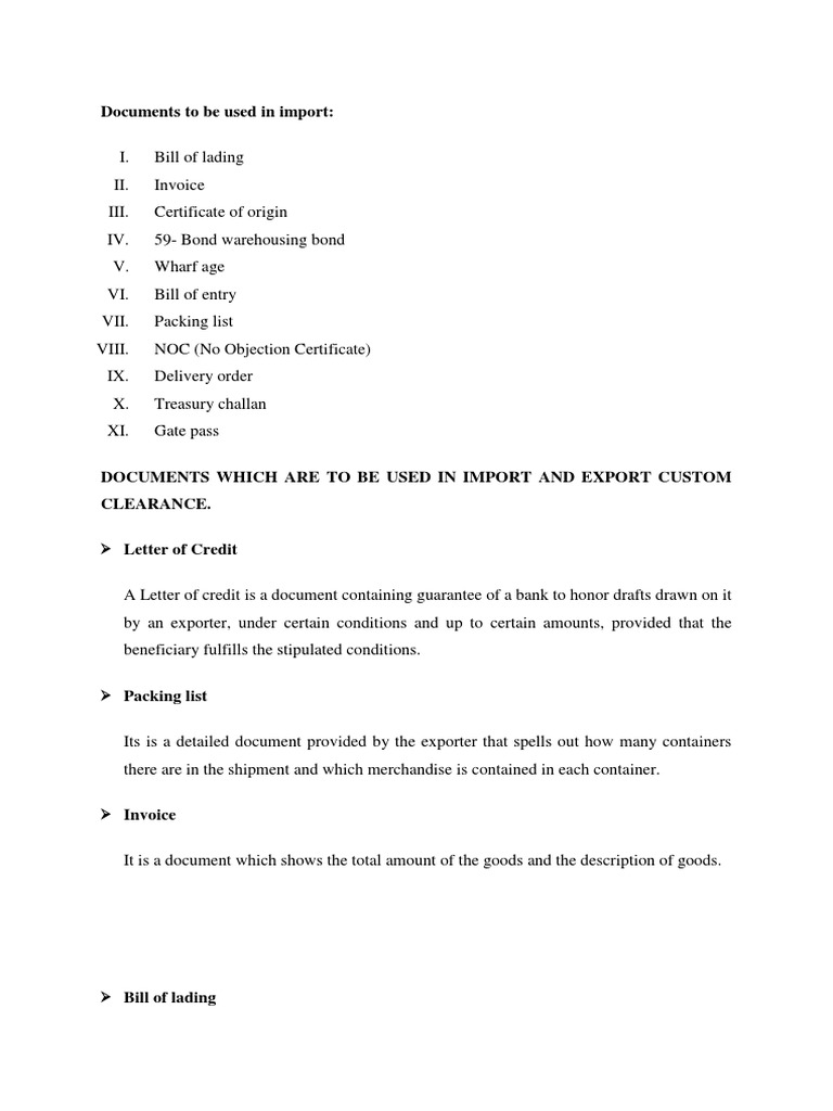 Documents To Be Used in Import | PDF | Bill Of Lading | Invoice