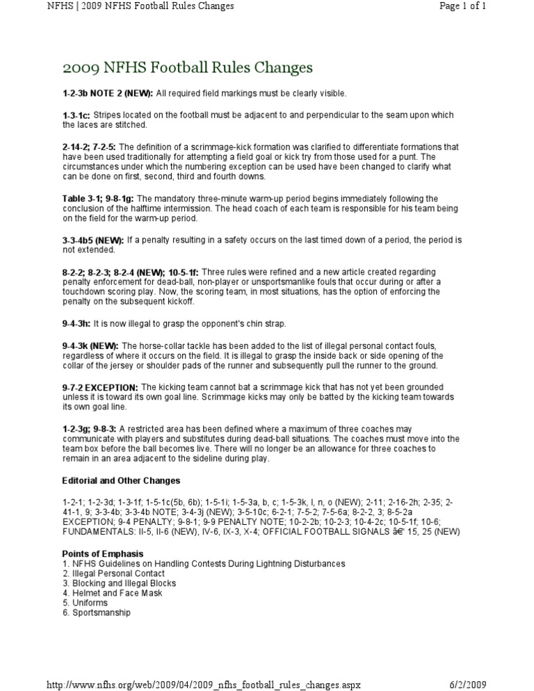 2009 NFHS Football Rules Updates | PDF | Association Football ...