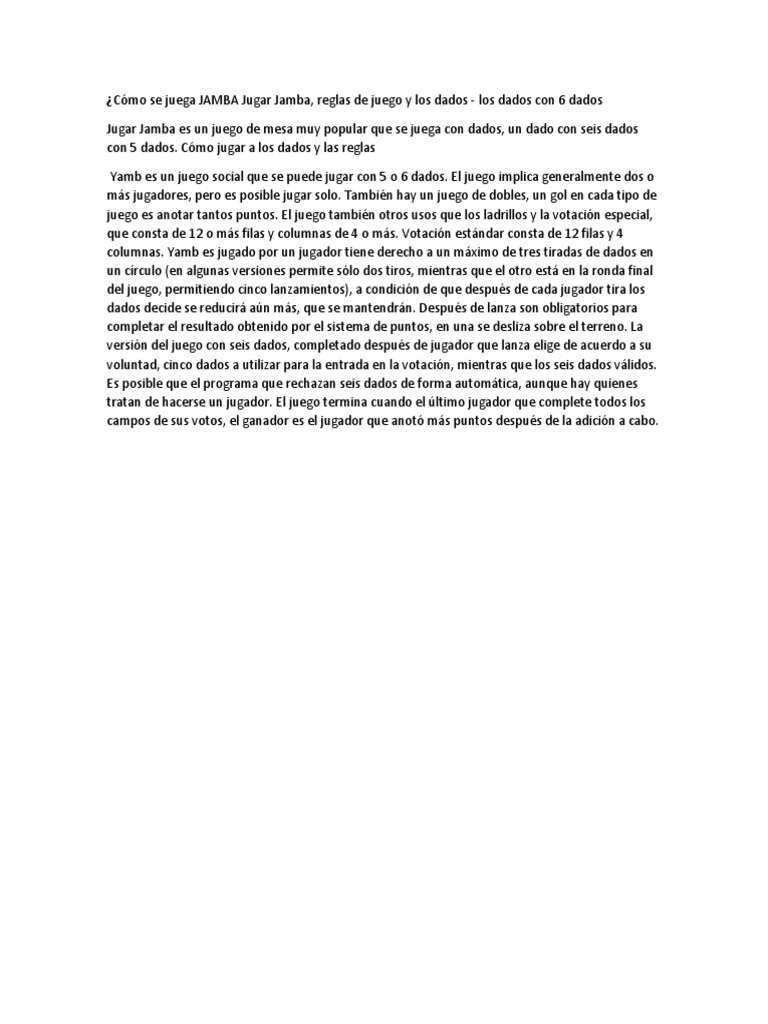 Reglas y Cómo Jugar Jamba | PDF | Deportes y actividades al aire libre