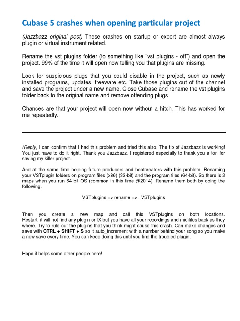 Cubase 5 Crashes When Opening Particular Project | PDF | 64 Bit Computing | Computer File