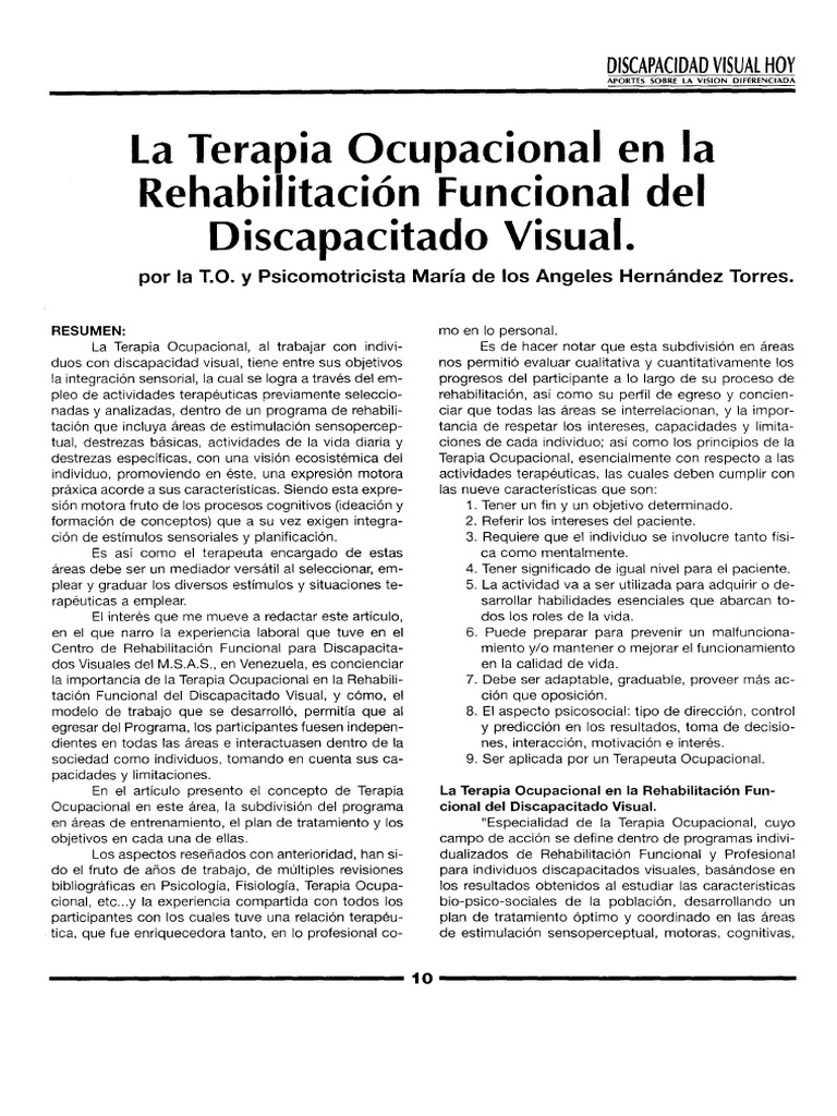 La TO en La Rehabilitacion Funcional de La Discapacidad Visual PDF | PDF