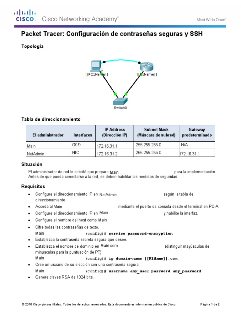 11 2 4 5 Packet Tracer Configuring Secure Passwords And Ssh