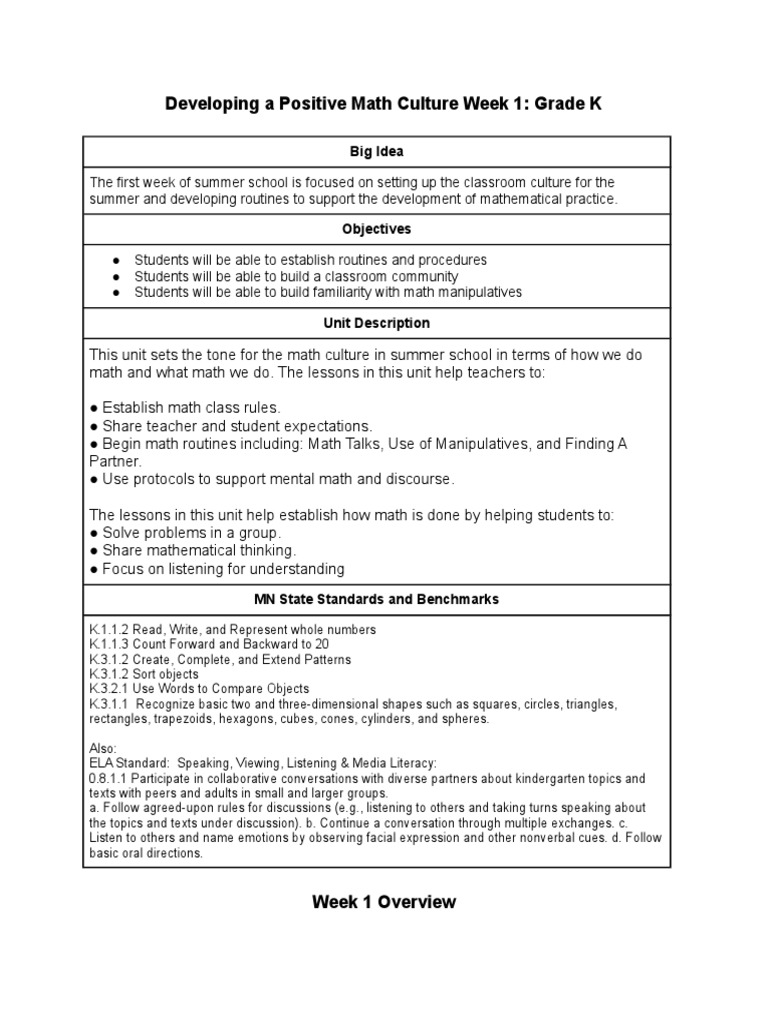 Establishing Math Culture in K-1 | PDF | Norm (Social) | Teaching ...