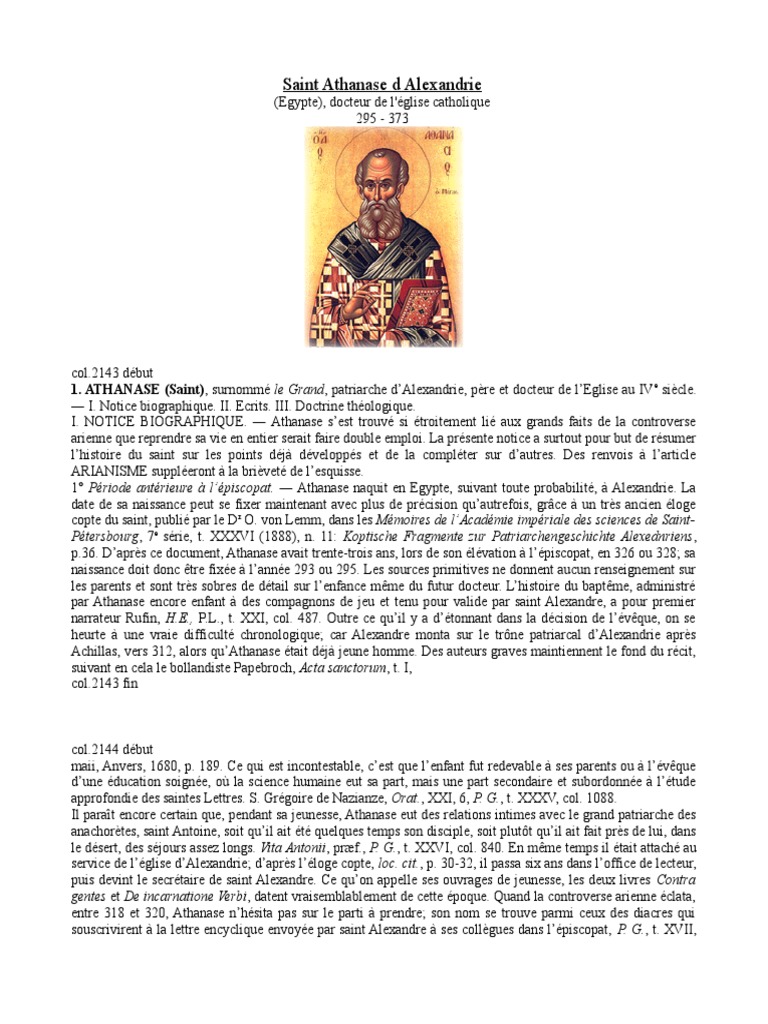Saint Athanase d'Alexandrie.doc | Athanase d'Alexandrie | Arianisme
