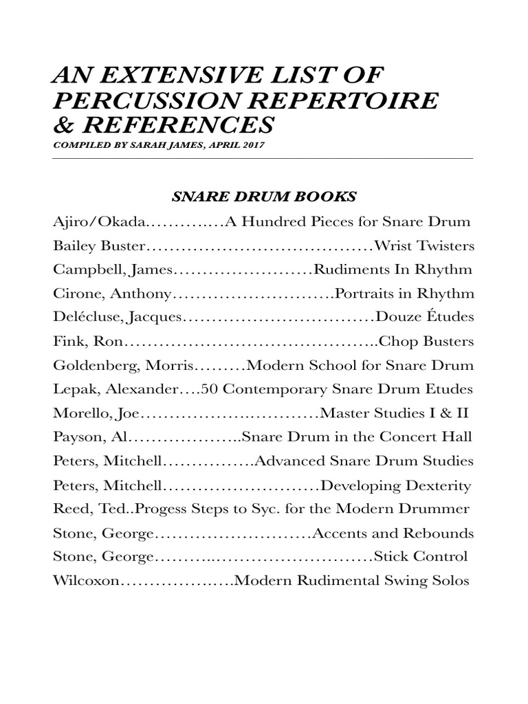 Comprehensive Percussion Repertoire List | PDF