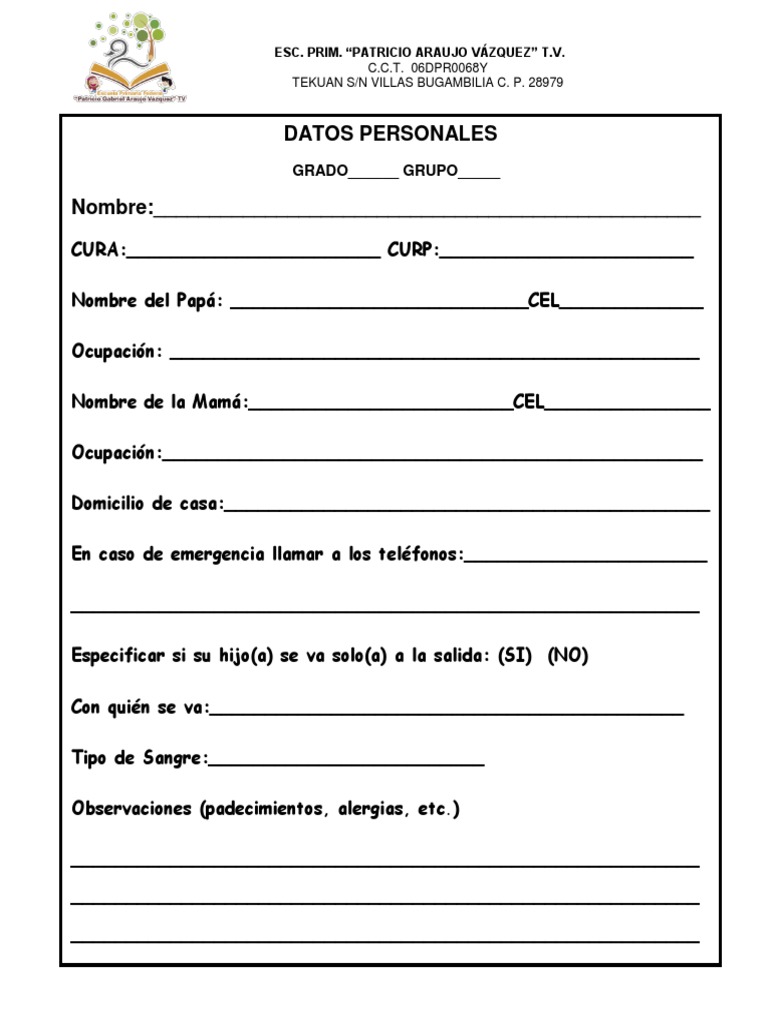 Formato de Datos Personales | PDF