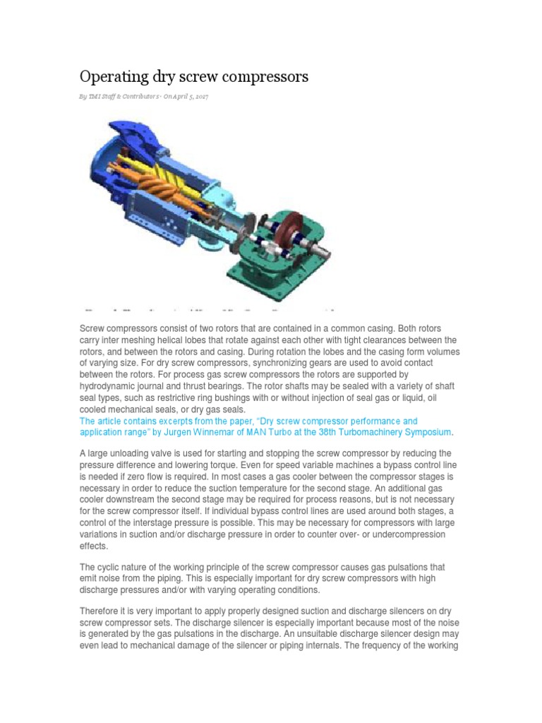 Operating Dry Screw Compressors | PDF | Turbine | Valve