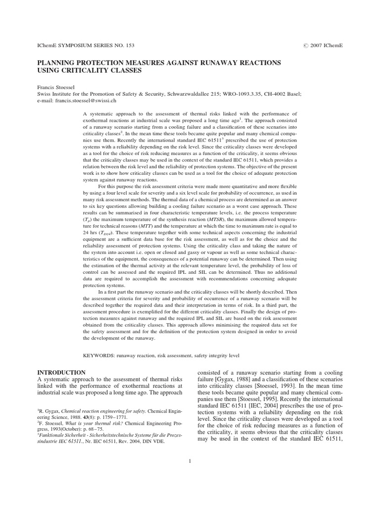 Protection Runaway Reaction | Download Free PDF | Risk | Temperature