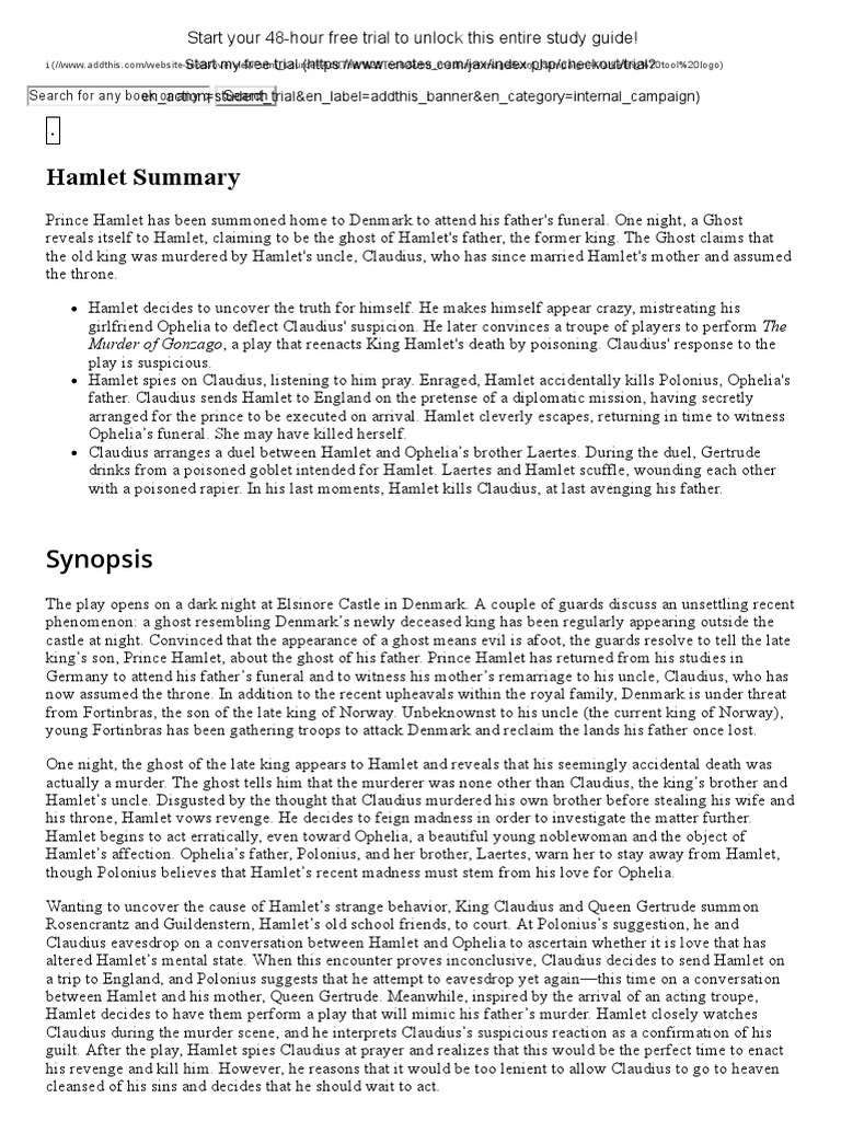 Hamlet Summary PDF | PDF | Hamlet | Plays